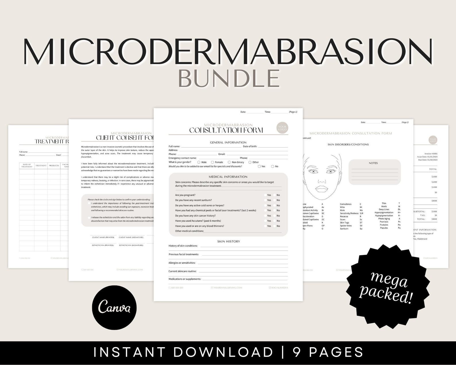 Microdermabrasion Consent Forms Microdermabrasion Consultation Forms, Esthetician Medspa Form ...
