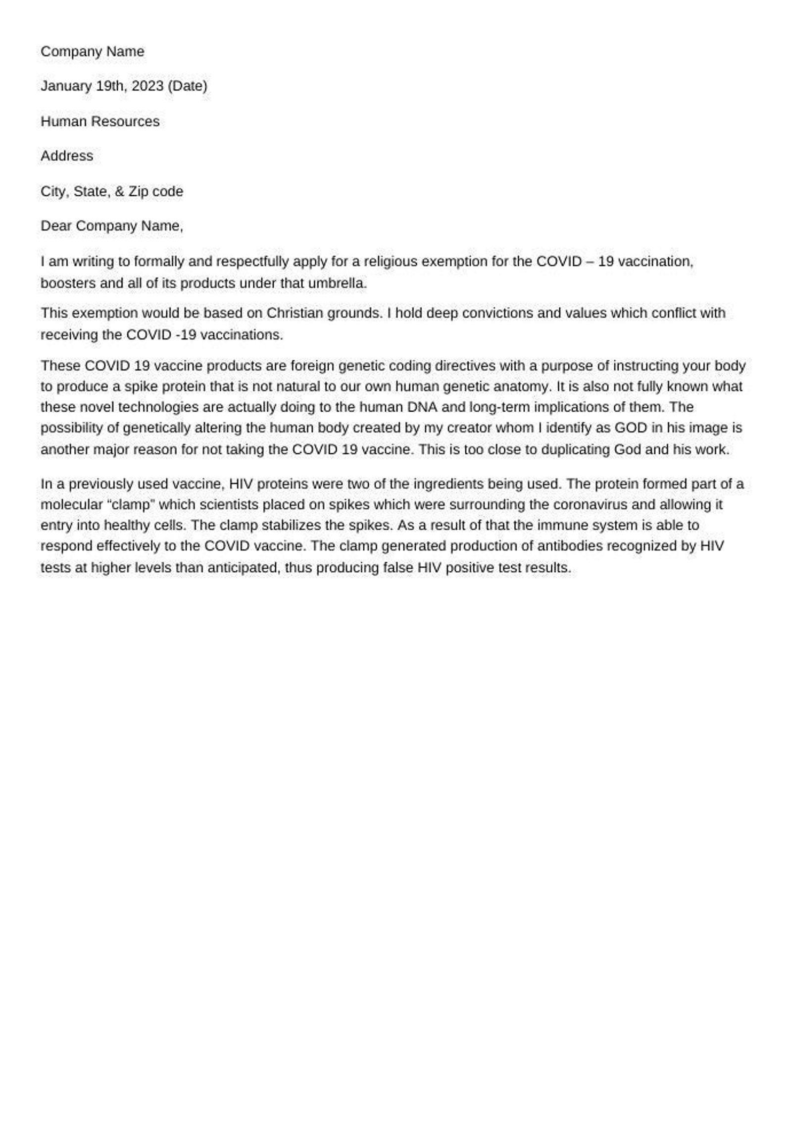 Editable | Complete COVID Exemption Letter (christian) - Etsy