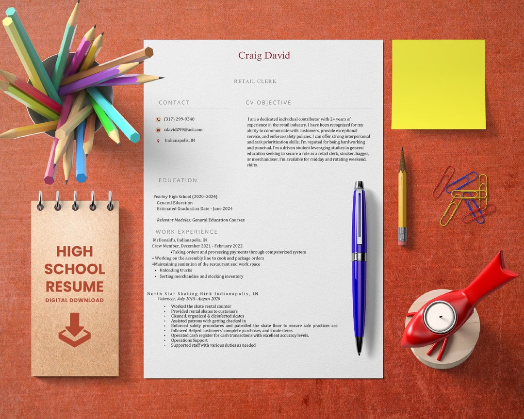High School Resume - Secure Your Teenager's First Job - Etsy