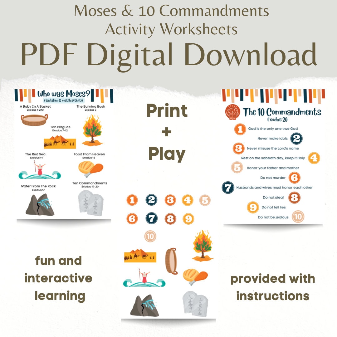 Moses and the 10 Commandments, Worksheets, Homeschooling, Sunday School ...