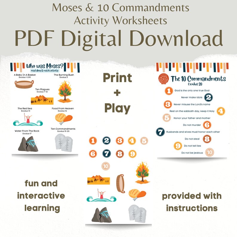 Moses and the 10 Commandments, Worksheets, Homeschooling, Sunday School ...