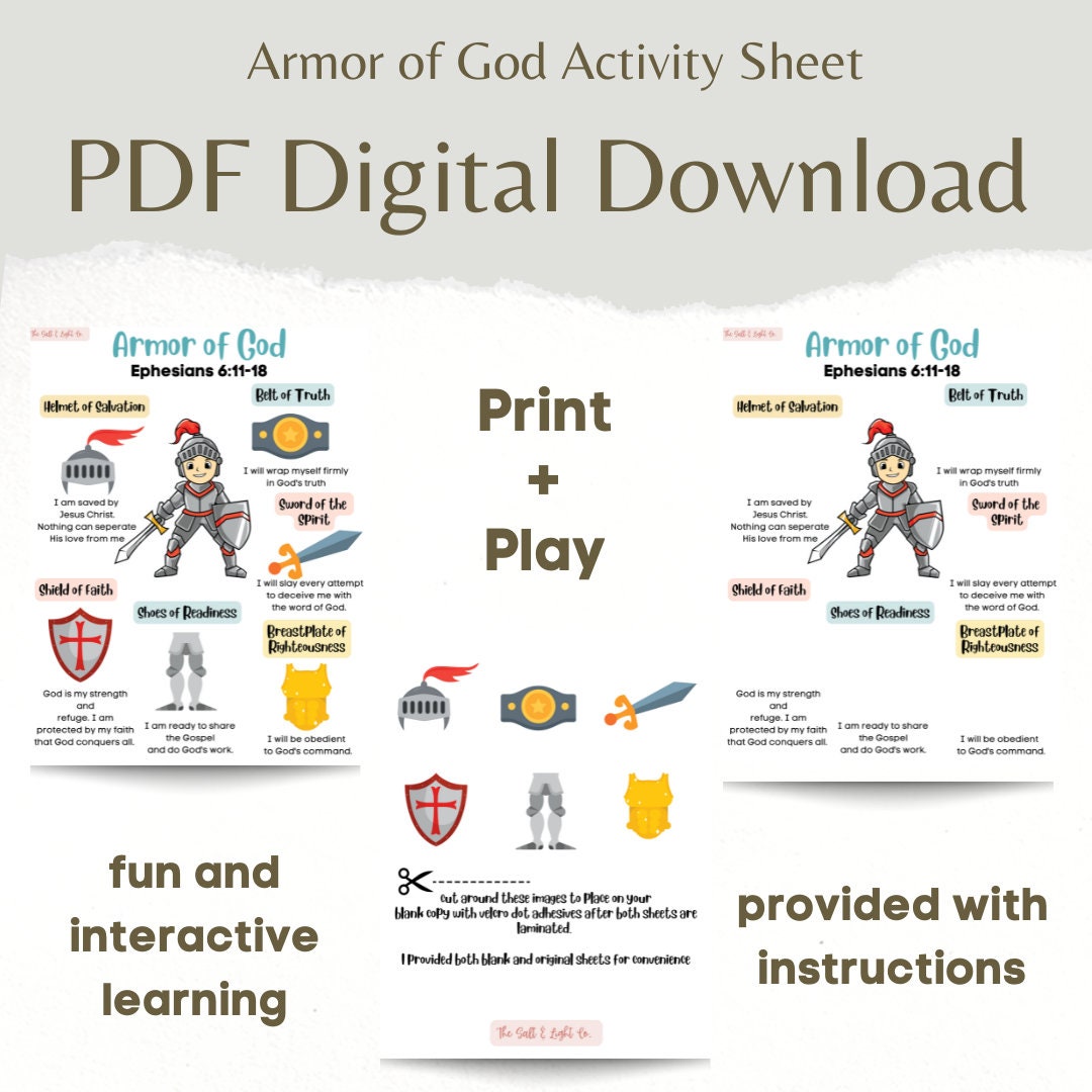 Armor of God Activity Sheet, Homeschooling, Sunday School, Digital ...