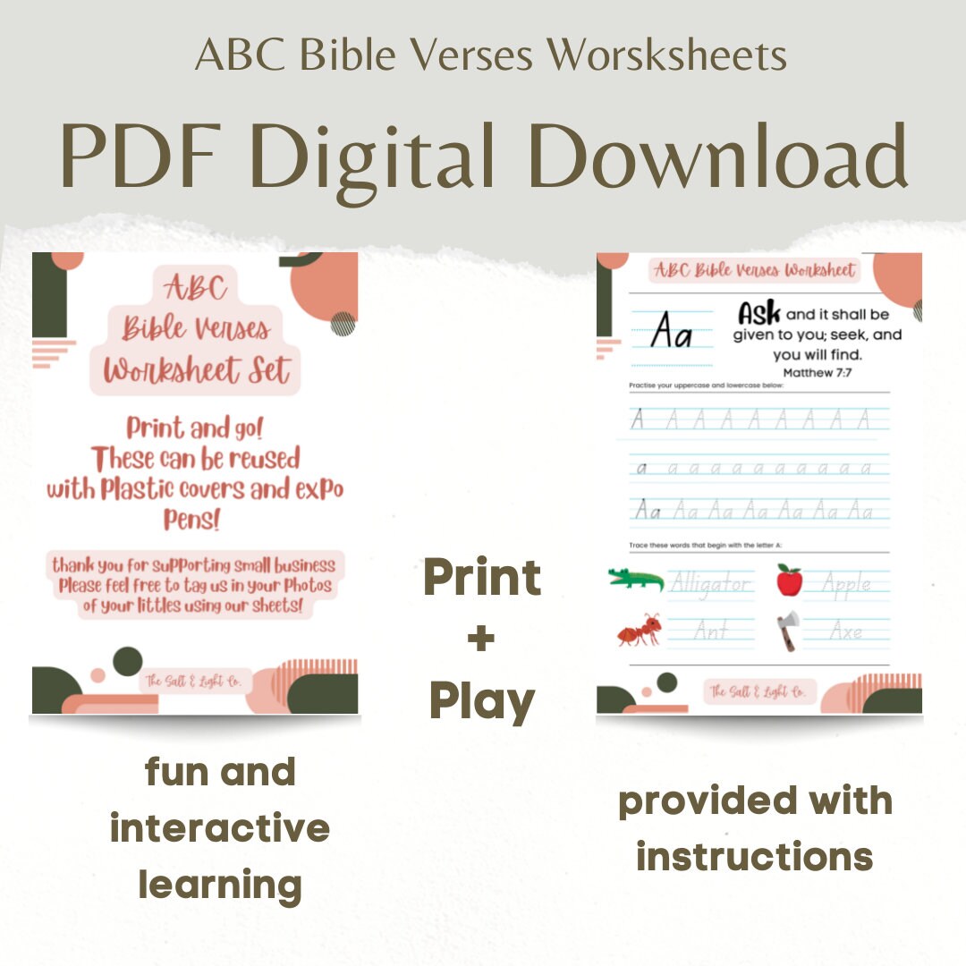ABC Bible Verses Worksheets,tracing Worksheets, Homeschooling, Kids ...