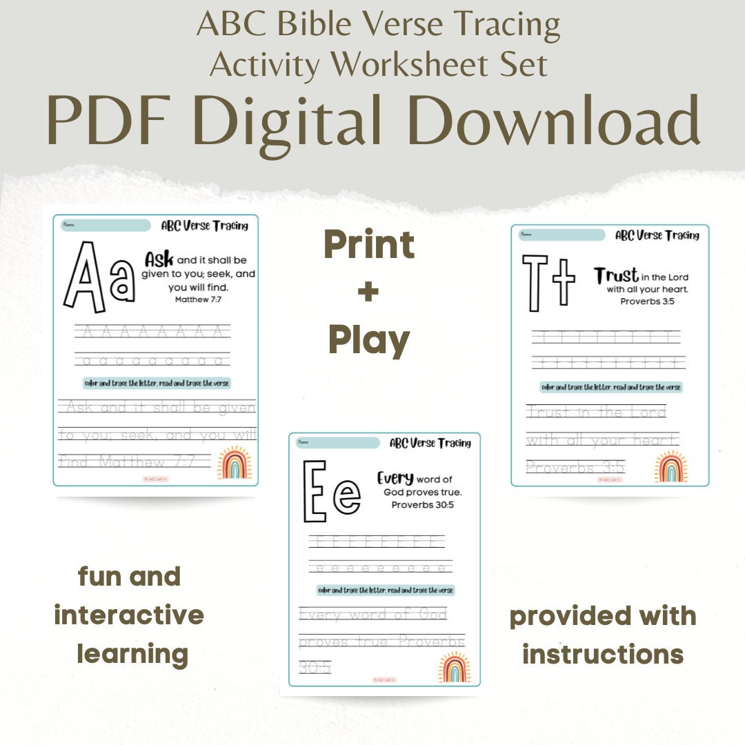 ABC Bible Verse Tracing Worksheet Set, Bible Worksheets, Kids Bible ...