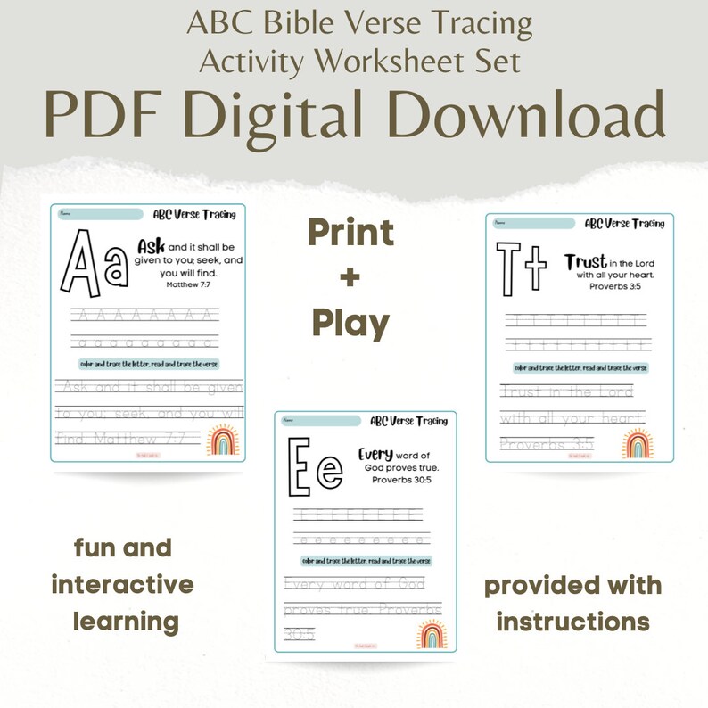 ABC Bible Verse Tracing Worksheet Set, Bible Worksheets, Kids Bible ...