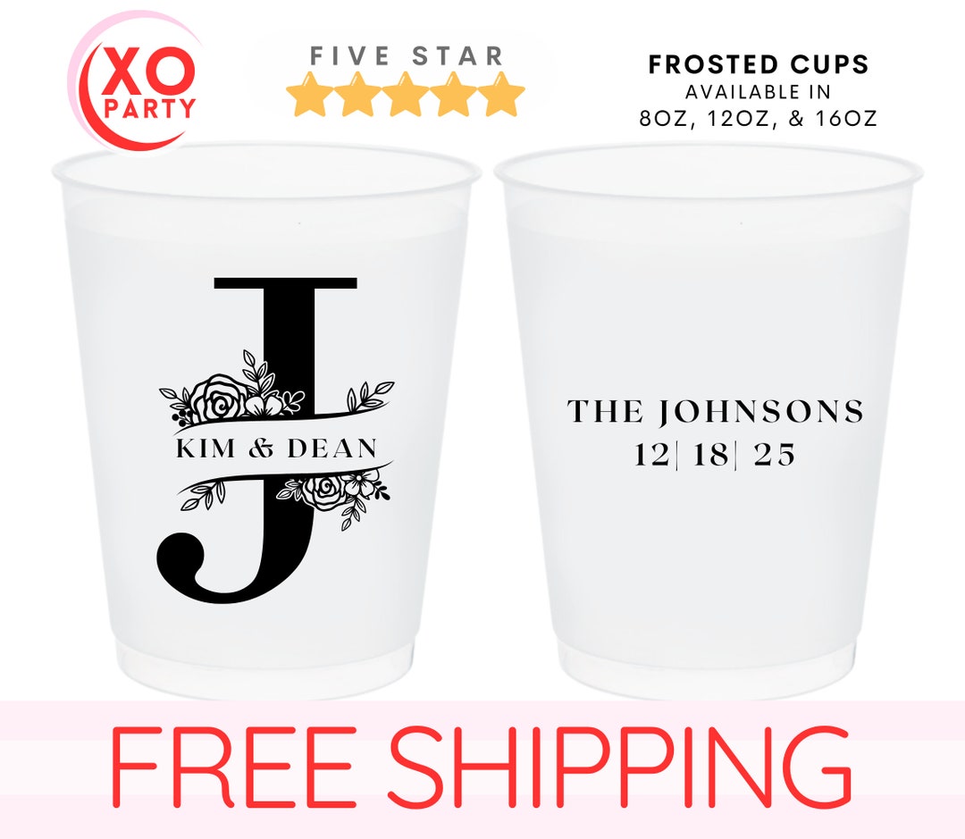 Monogram Wedding Frosted Cups | Custom Initial & Floral Design ...
