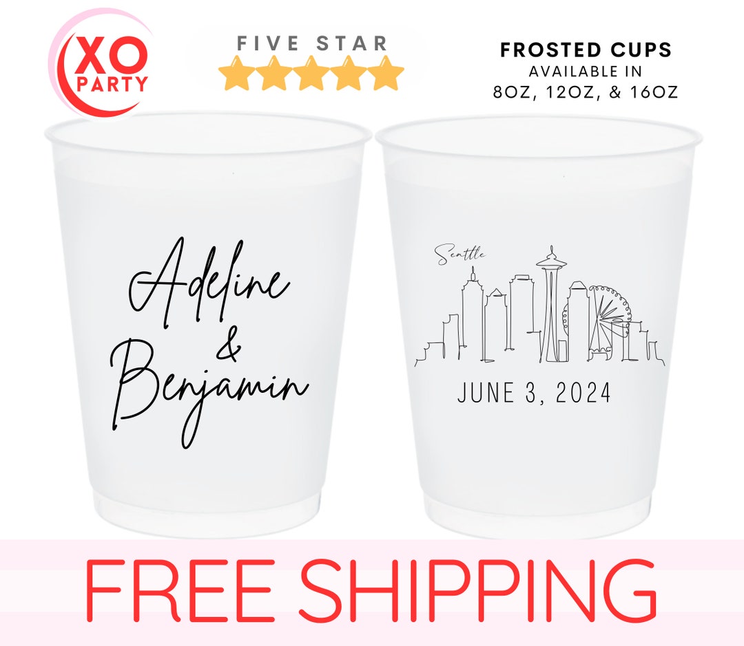 Seattle Wedding Cups | Custom City Skyline Frosted Cups | Personalized ...