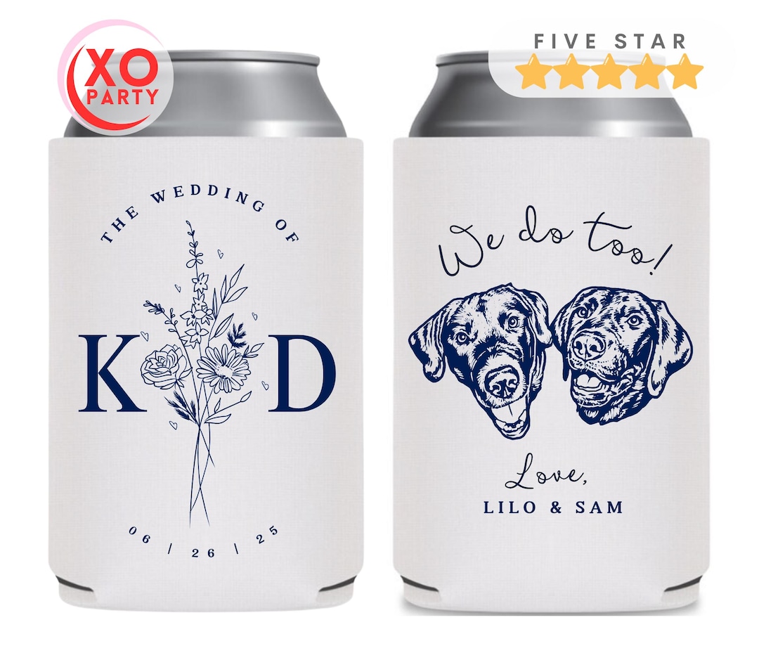 Custom Pet Wedding Can Coolers | Personalized Dog Wedding Favors | We ...