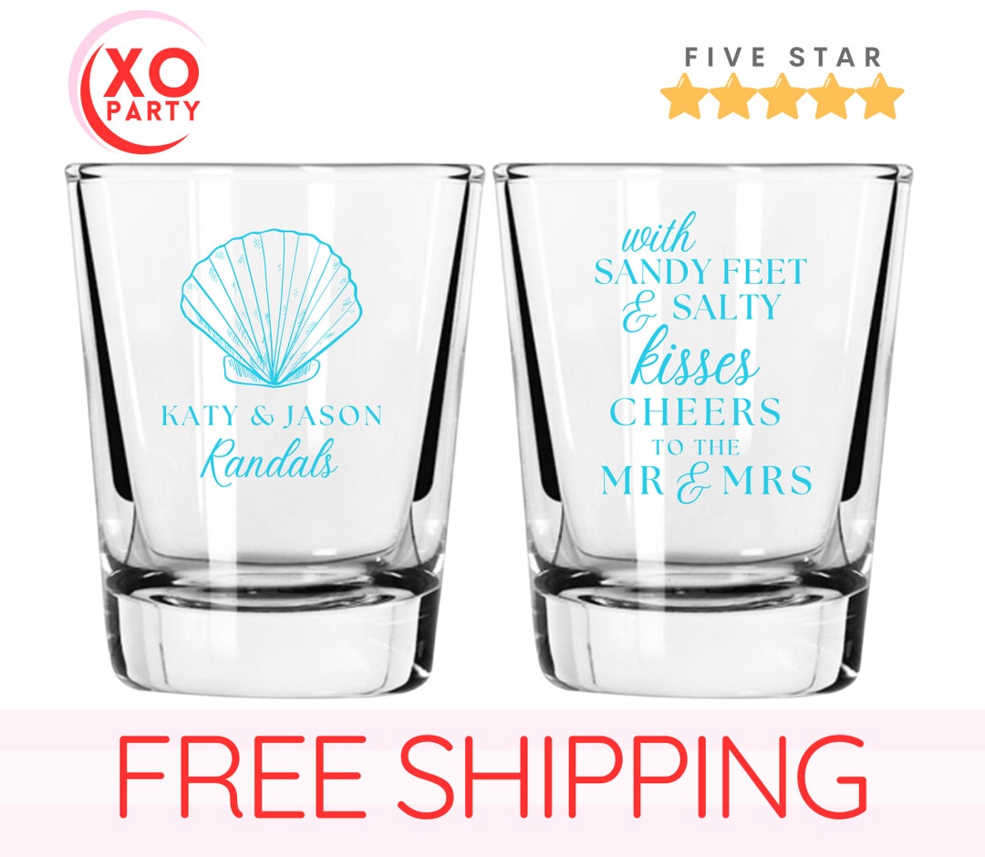 Beach Wedding Shot Glasses | Custom “sandy Feet & Cheers” Favors ...