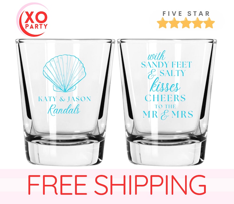 Beach Wedding Shot Glasses | Custom “sandy Feet & Cheers” Favors ...