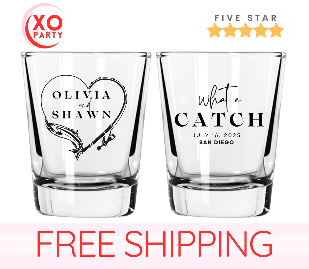 What a Catch Wedding Shot Glasses | Coastal Wedding Favors | Custom ...