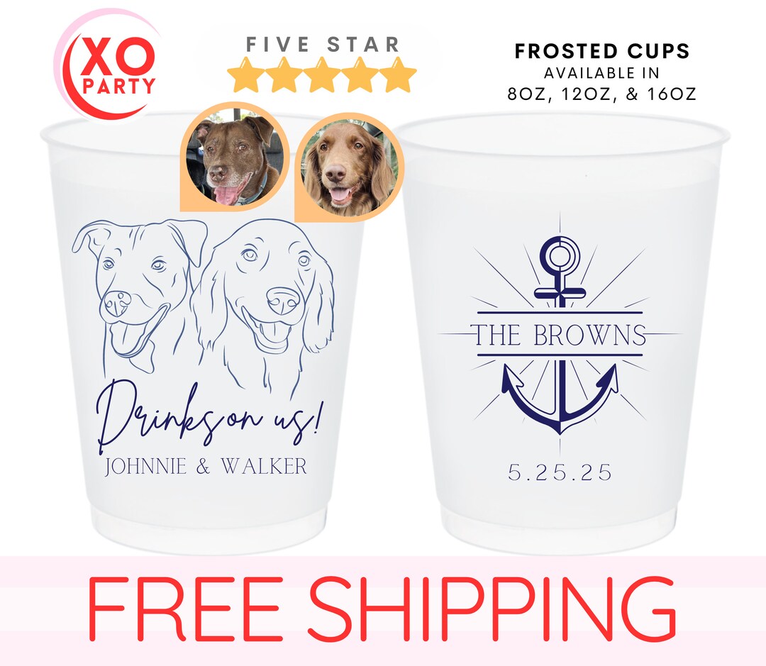 Custom Nautical Navy Themed Wedding Frosted Cups Personalized Plastic ...