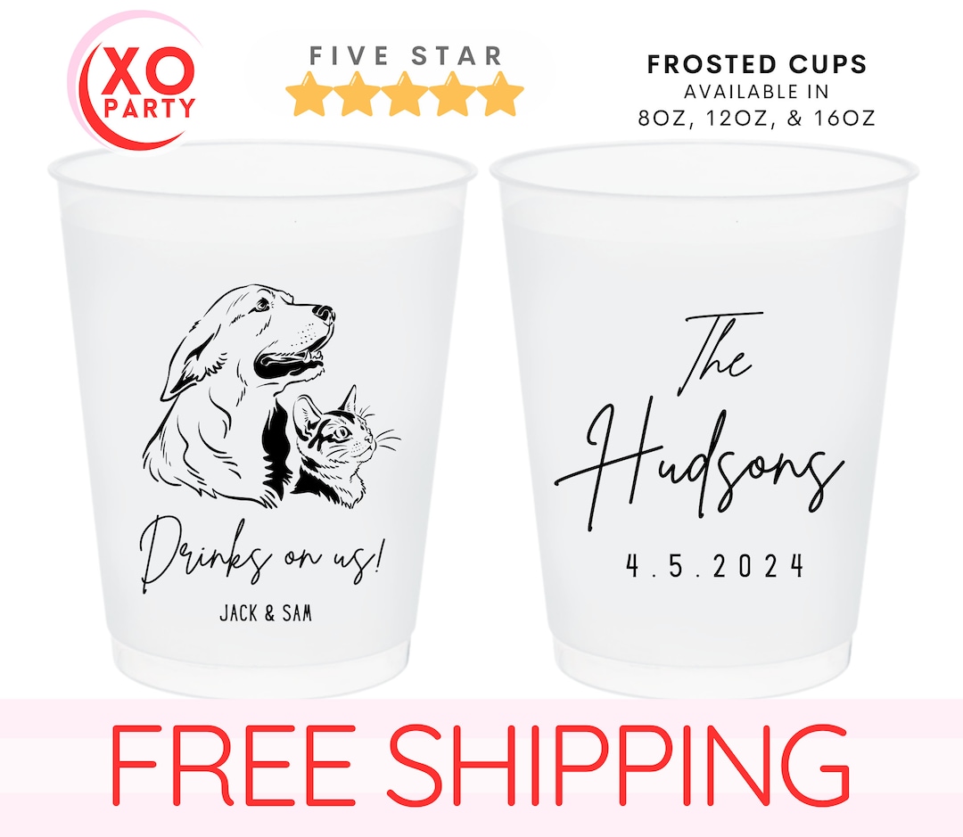 Custom Pet Frosted Wedding Cups | Personalized Dog or Cat Wedding Cups ...