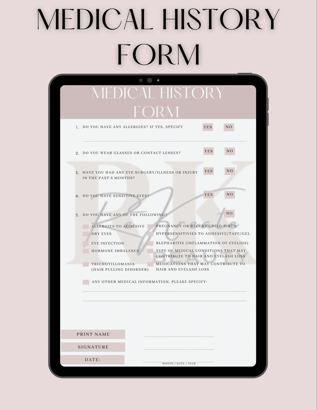 Digital Medical History Form - Etsy