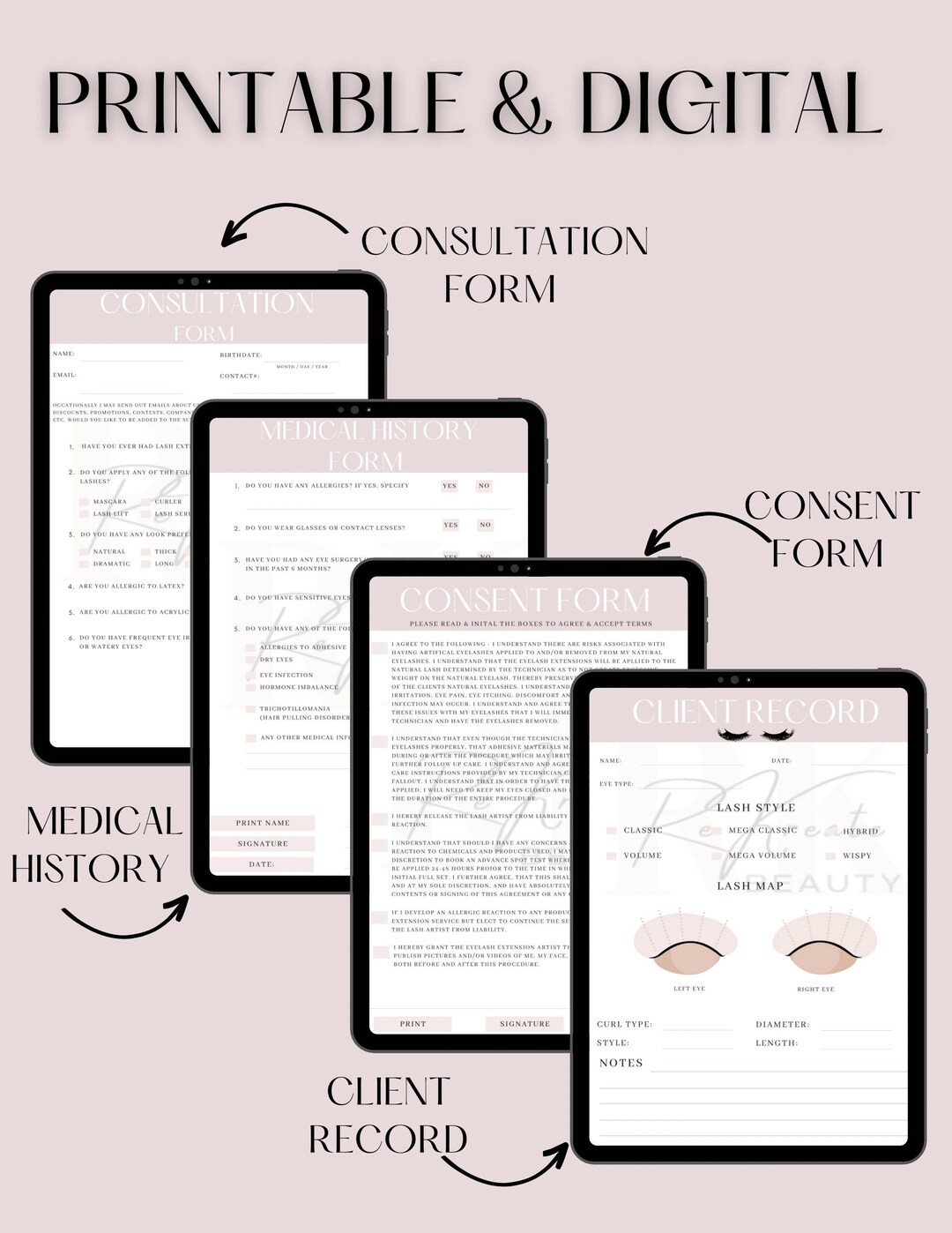 Digital Client Intake Form Bundle | Eyelash Technicians | Estheticians ...