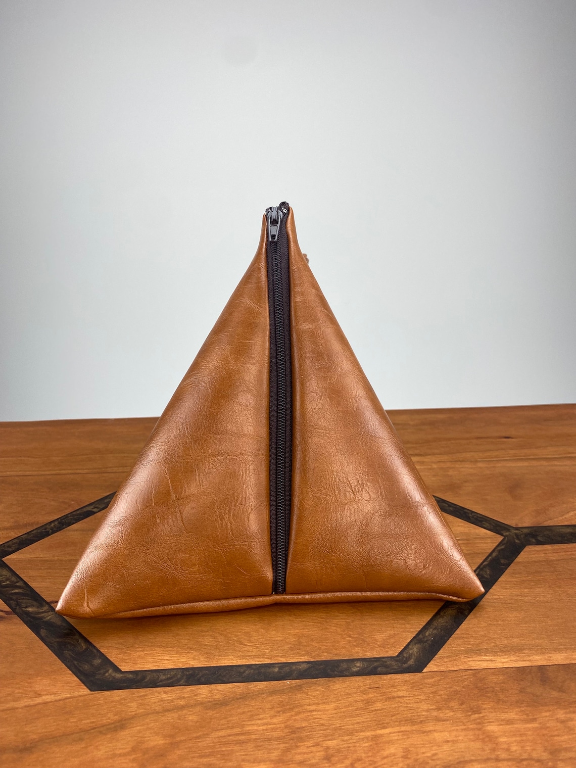 Handmade Vegan Leather Pyramid Pouch, Triangle Pouch, Zipper Pouch ...