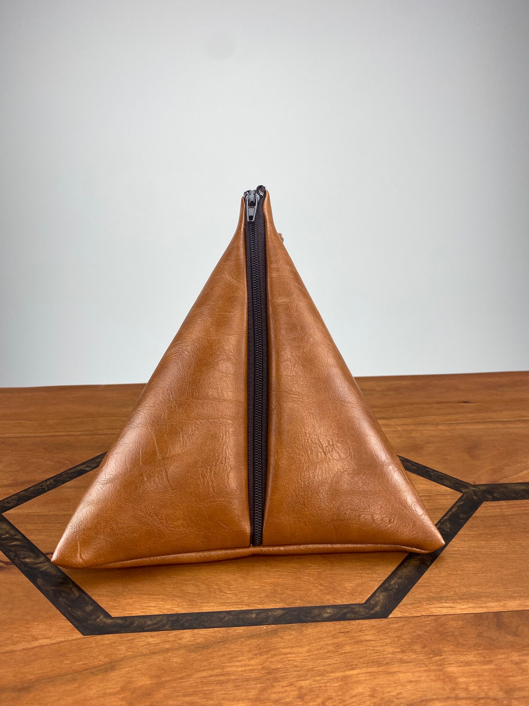 Handmade Vegan Leather Pyramid Pouch, Triangle Pouch, Zipper Pouch ...