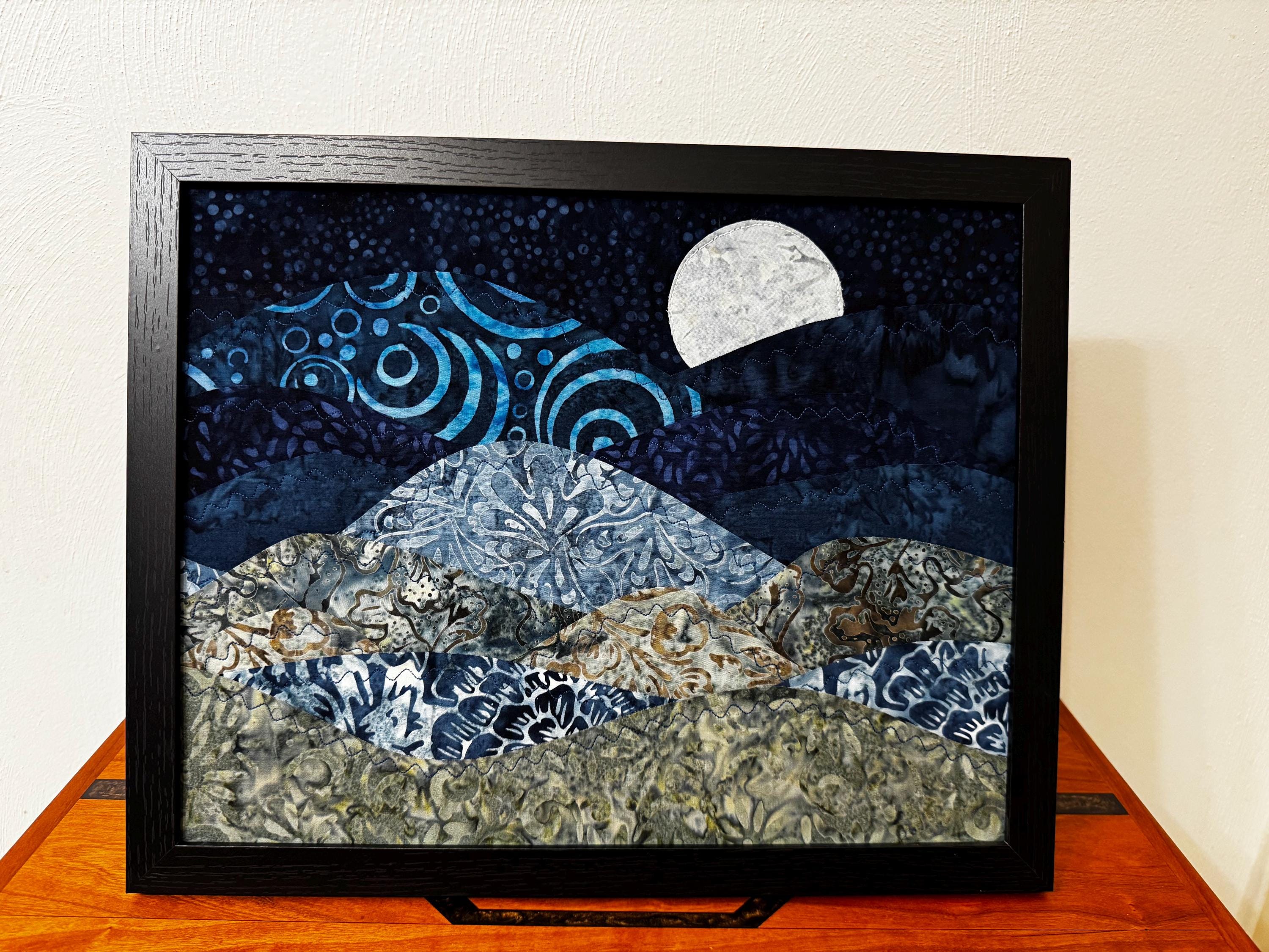 Framed Moon Over the Mountains Art Quilt: Appalachian Mountain Fiber ...