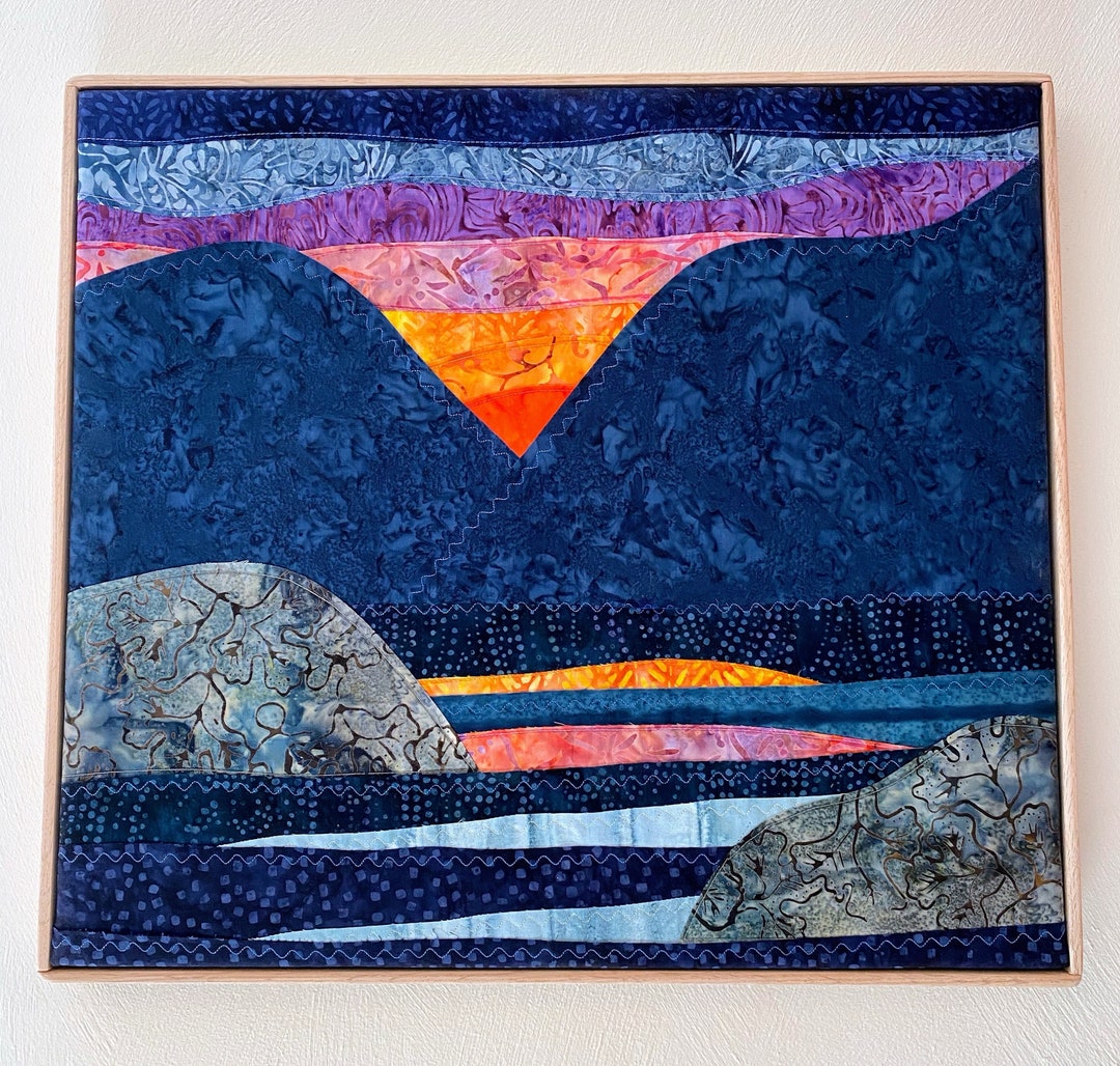 Framed Lake Sunset Quilted Wall Art: Textile Fiber Art - Etsy