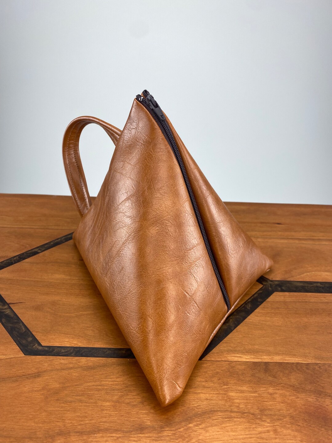 Handmade Vegan Leather Pyramid Pouch: Zippered Travel Storage - Etsy