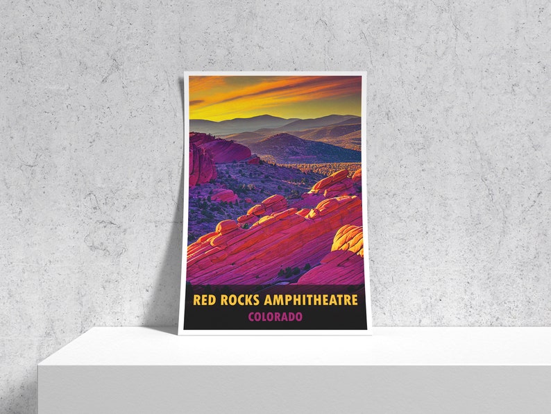Red Rocks Park and Amphitheatre Colorado Travel Poster High Quality Art ...