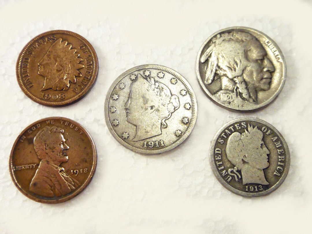 100+ Year Old U.S. Coin Lot - 5 Vintage Coins 100 Years of Age or Older ...
