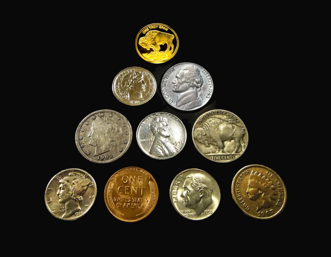 10 Rare Collectible Coins Includes 90% Silver Dimes, Buffalo Nickel ...