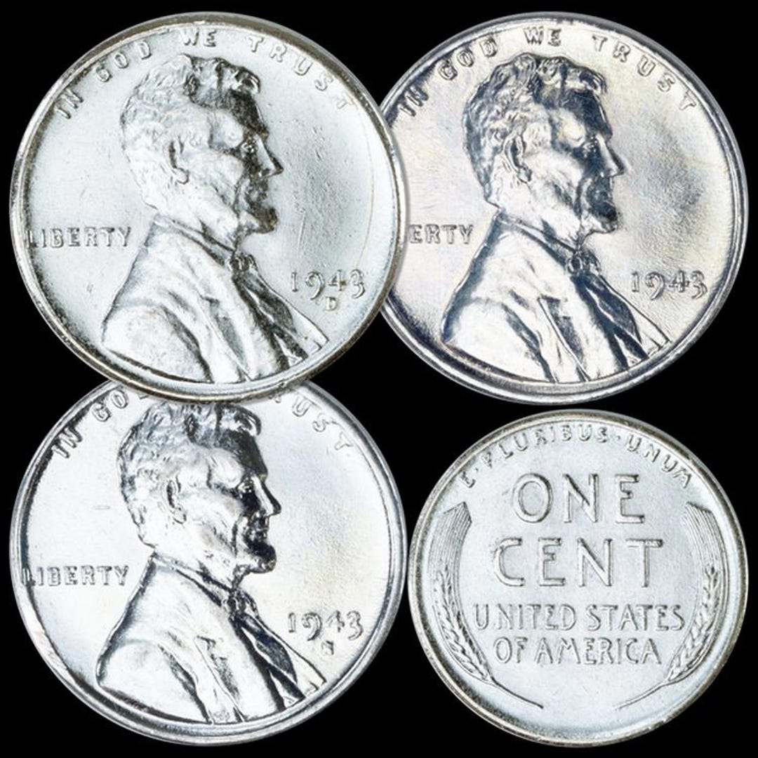 1943 WW2 Steel Wheat Cent Pennies - Complete Set From All 3 Mints (P, D ...