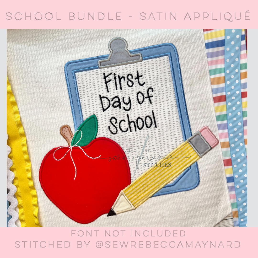 Back to School Apple Pencil Teacher Clipboard Name Frame Applique Satin ...