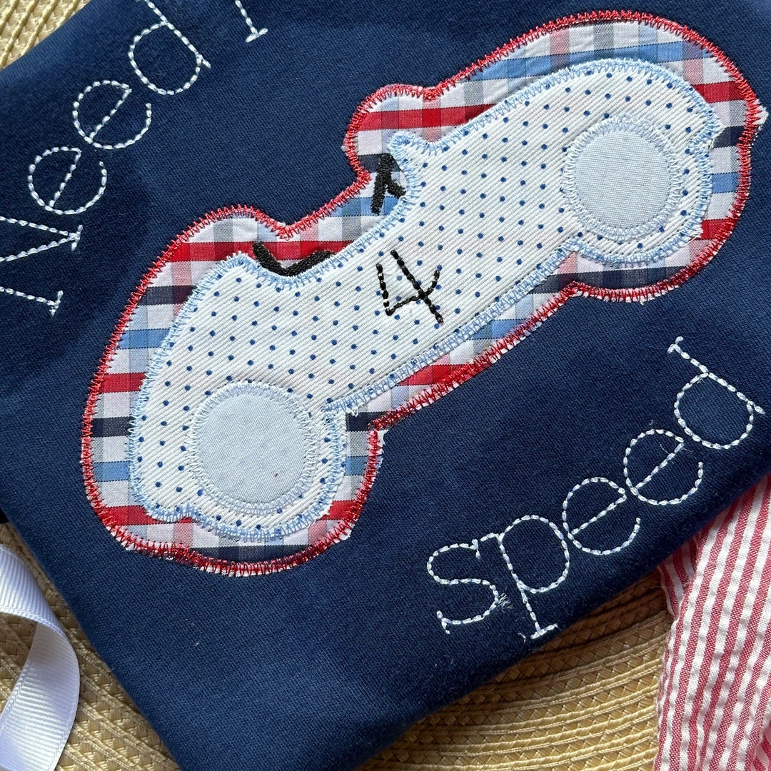 Race Car Double Applique Racing Cars Boys Simple Applique Zig Zag ...