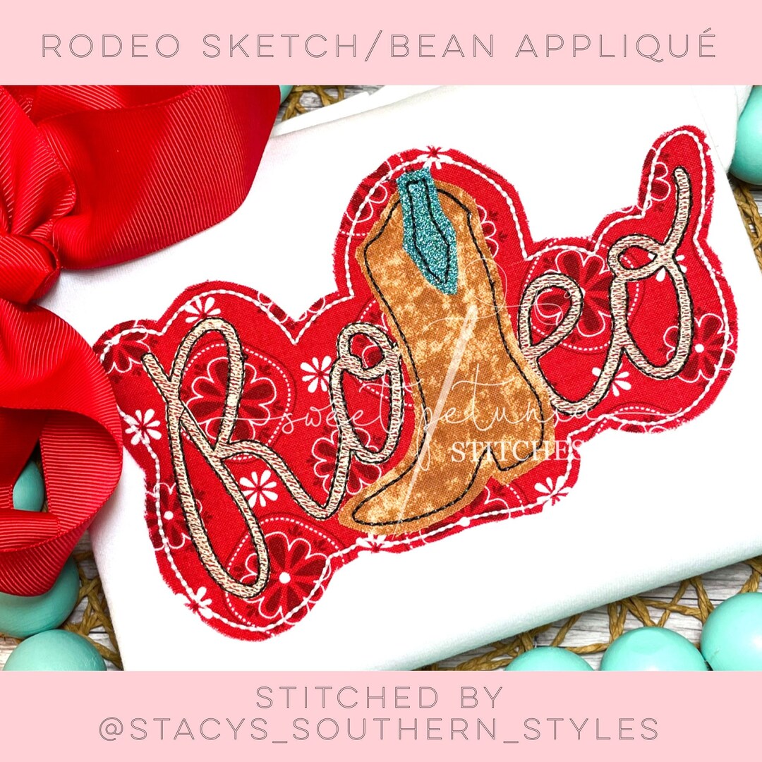 Rodeo Handlettered Boot Country Western Bean Stitch Applique Sketch ...