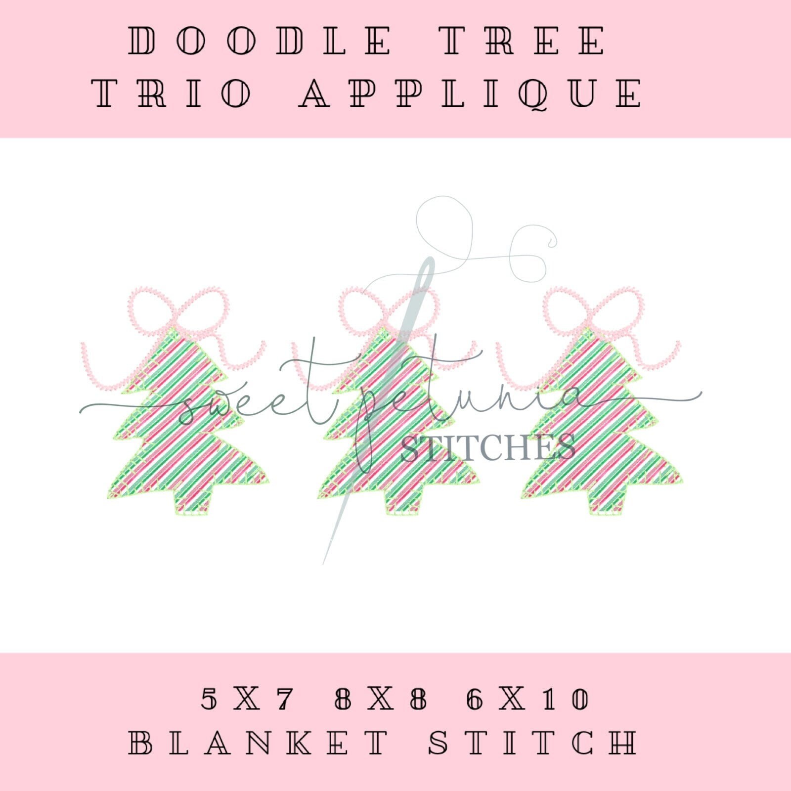 Doodle Christmas Tree With Bow Trio Blanket Stitch Applique Machine ...