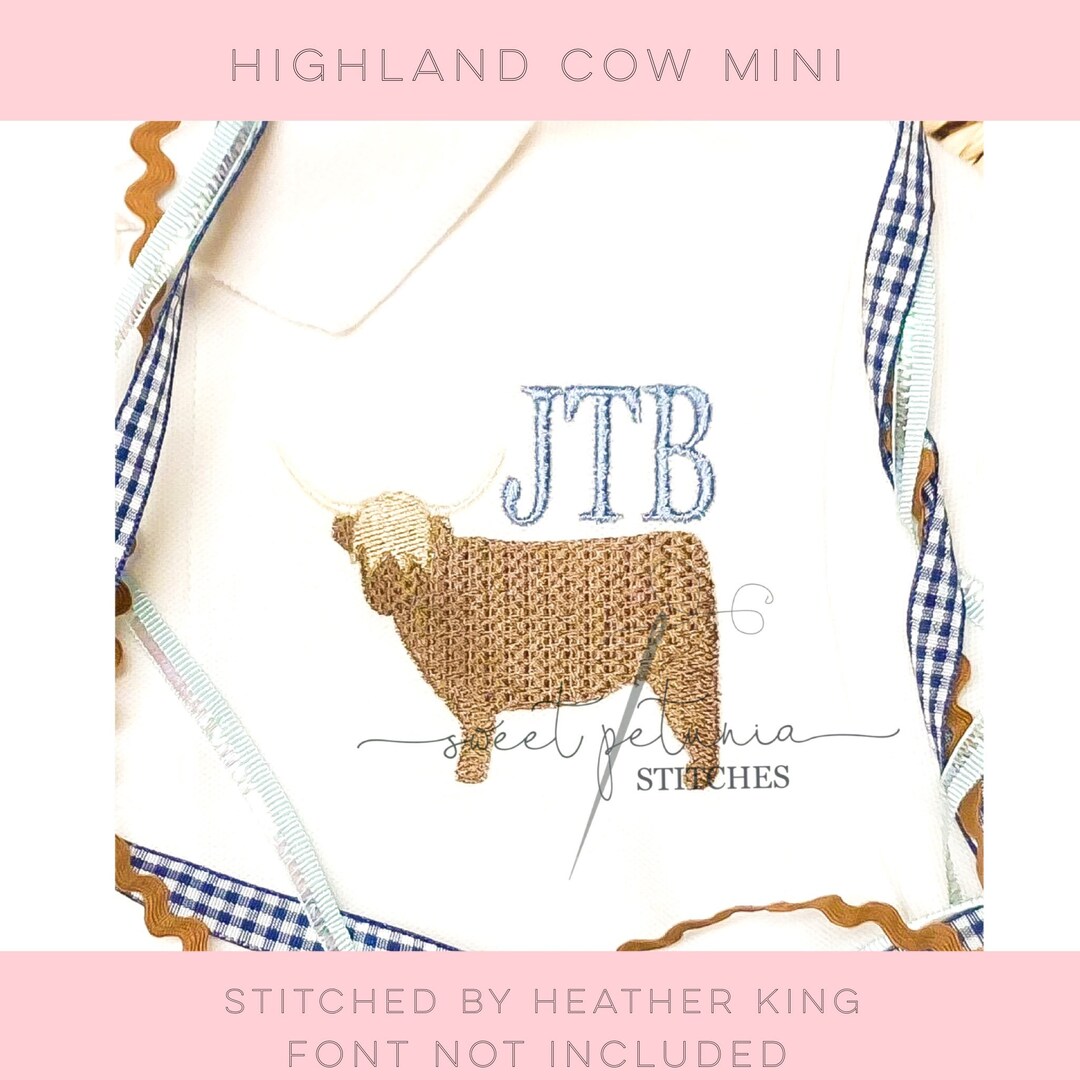 Highland Cow Mini Cow Farm Barnyard Hairy Cow Tiny Cow Mini Fill Stitch ...