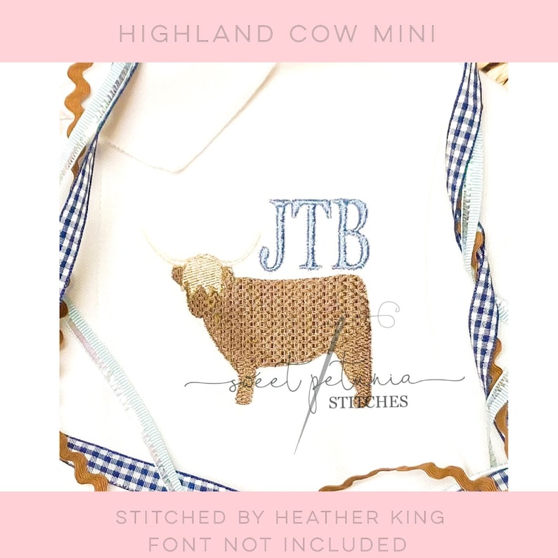 Highland Cow Mini Cow Farm Barnyard Hairy Cow Tiny Cow Mini Fill Stitch ...