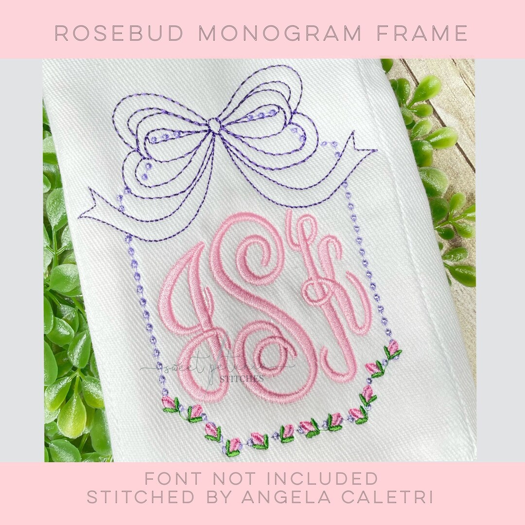 Roses Rosebud Bow Monogram Frame Pearly Girls Monogram Bows Monogram ...