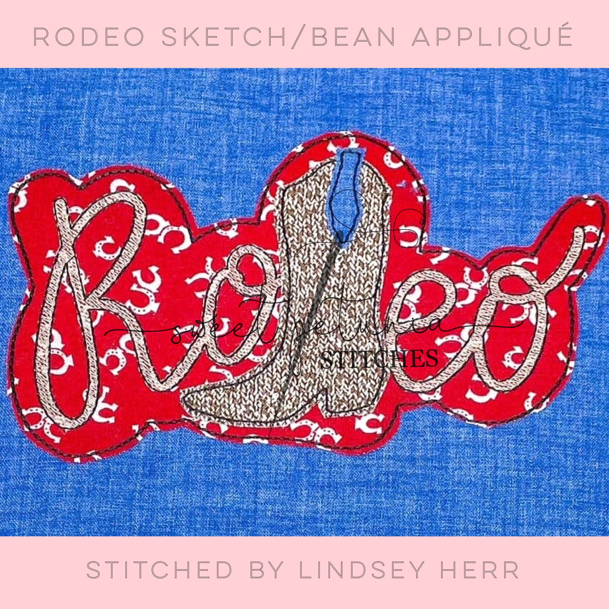 Rodeo Handlettered Boot Country Western Bean Stitch Applique Sketch ...