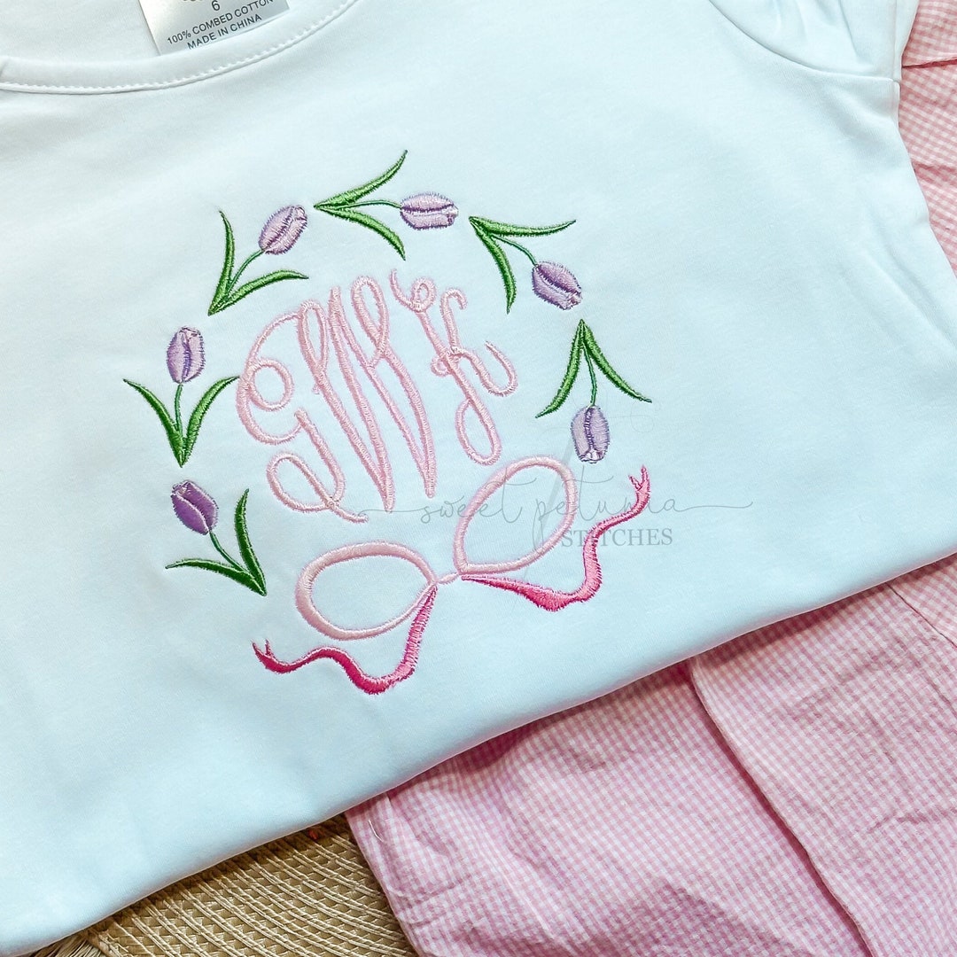 Tulip Monogram Bows Floral Girly Baby Girl Frame Monogram Tulips Floral ...