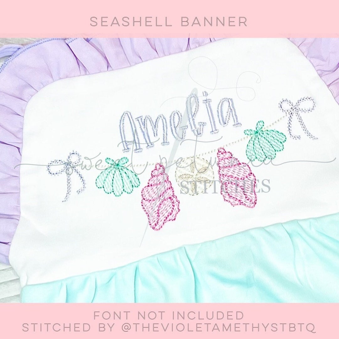 Girly Mermaid Banner Monogram Frame Seashell Conch Clam Seashells ...