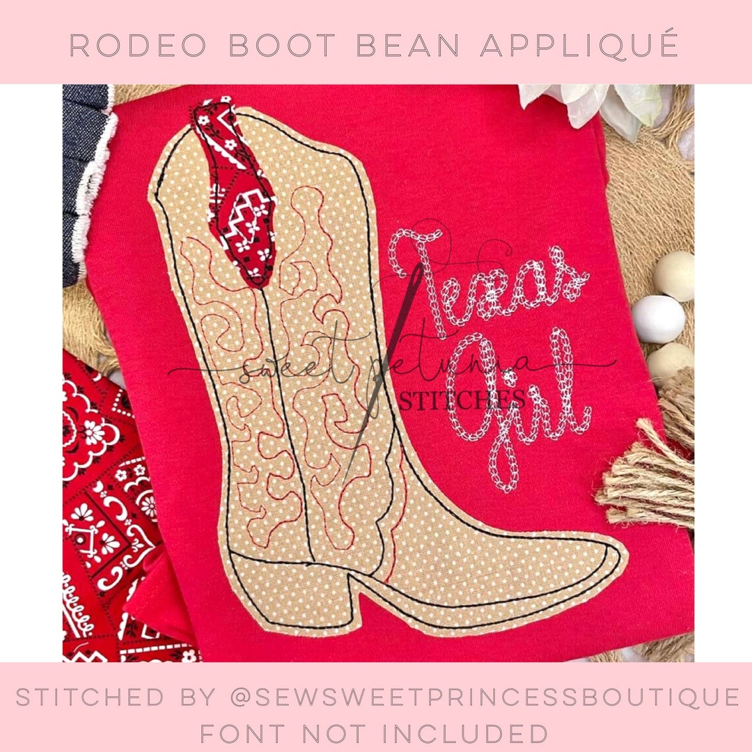 Cowboy Boot Stipple Rodeo Western Boho Cowgirl Bean Stitch Applique ...