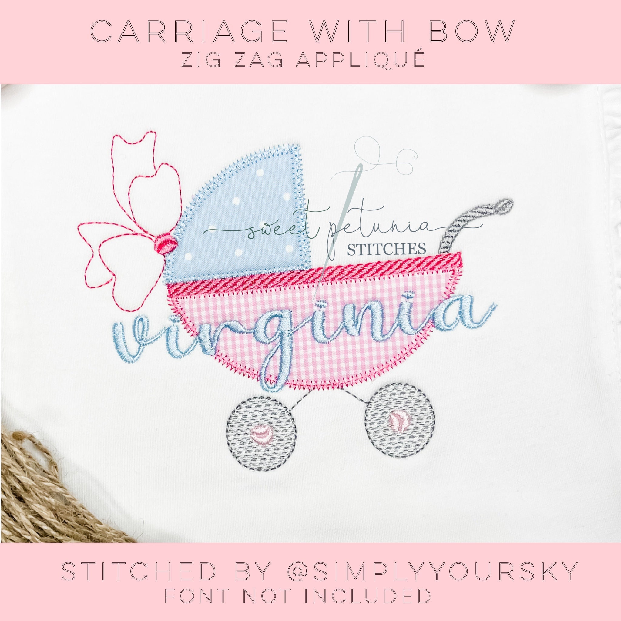 Carriage Pram Stroller Bow Baby Doll Baby Girl Big Sister Applique Zig ...