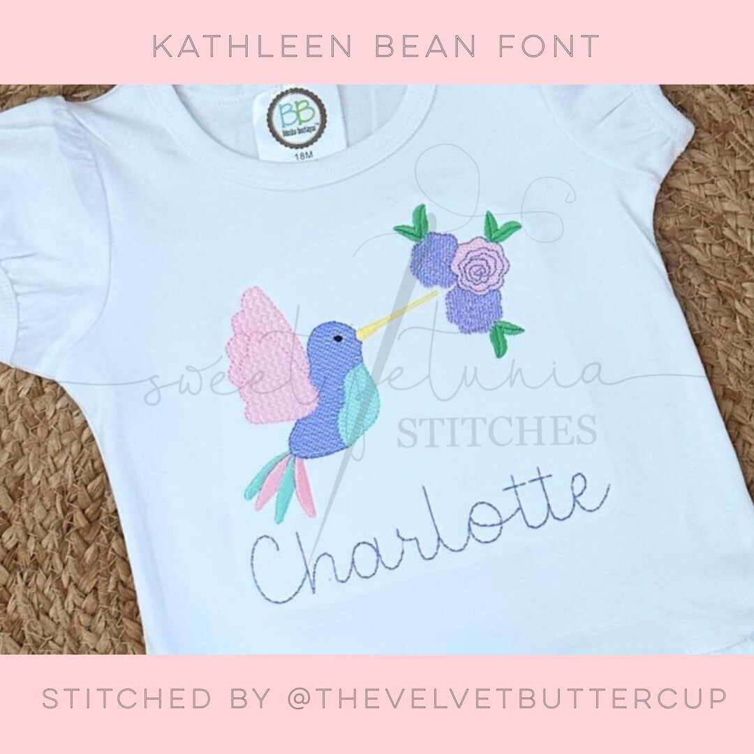 Kathleen Font Girly Bean Stitch Font Cursive Embroidered Font BX Bean ...