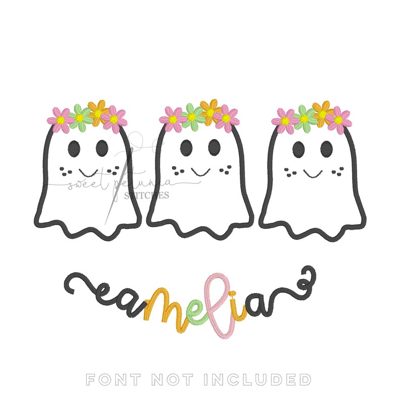 Groovy Floral Ghost Trio Ghostly Girls Trick or Treat Ghosts Halloween ...