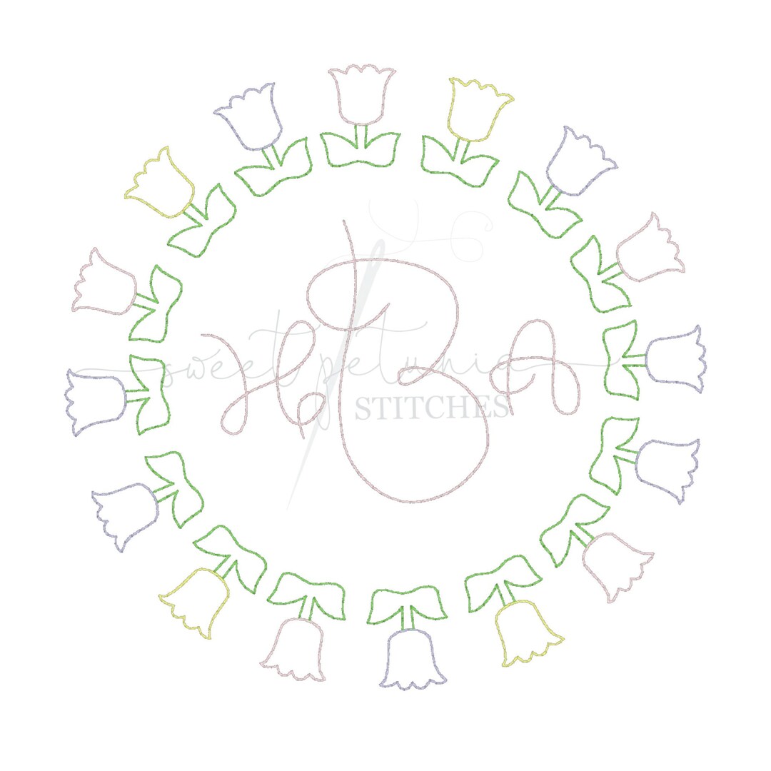 Tulip Spring Floral Bean Stitch Vintage Flowers Tulips Monogram Bow ...