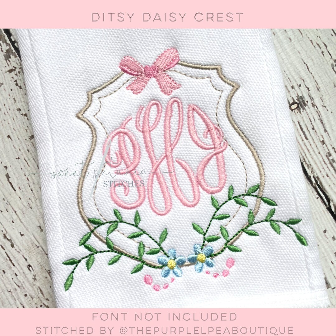 Floral Daisy Ditsy Daisy Satin Fill Satin Border Crest Monogram Frame ...