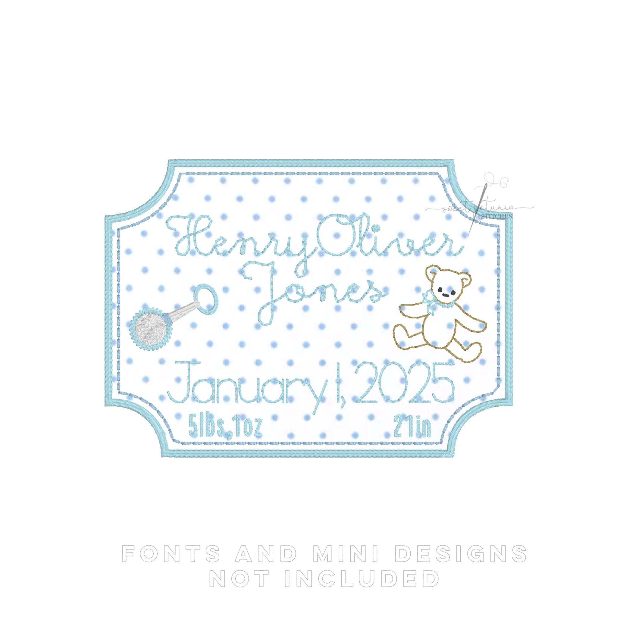 Birth Announcement Plaque Banner Baby Boy Announcement ITH Applique in ...