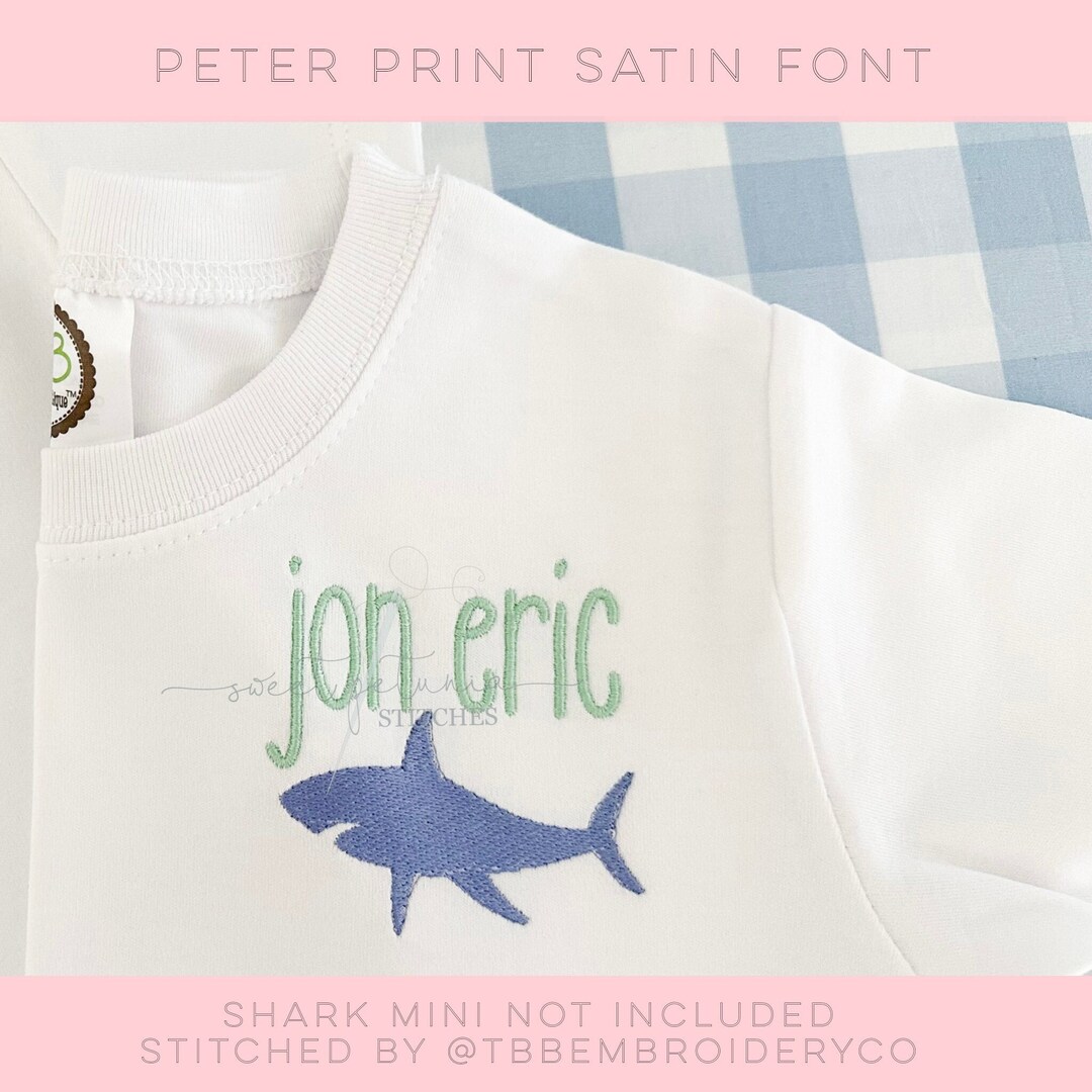 Peter Print Hand Printed Hand Letter Satin Stitch Font Embroidered Font BX Satin Stitch Satin ...