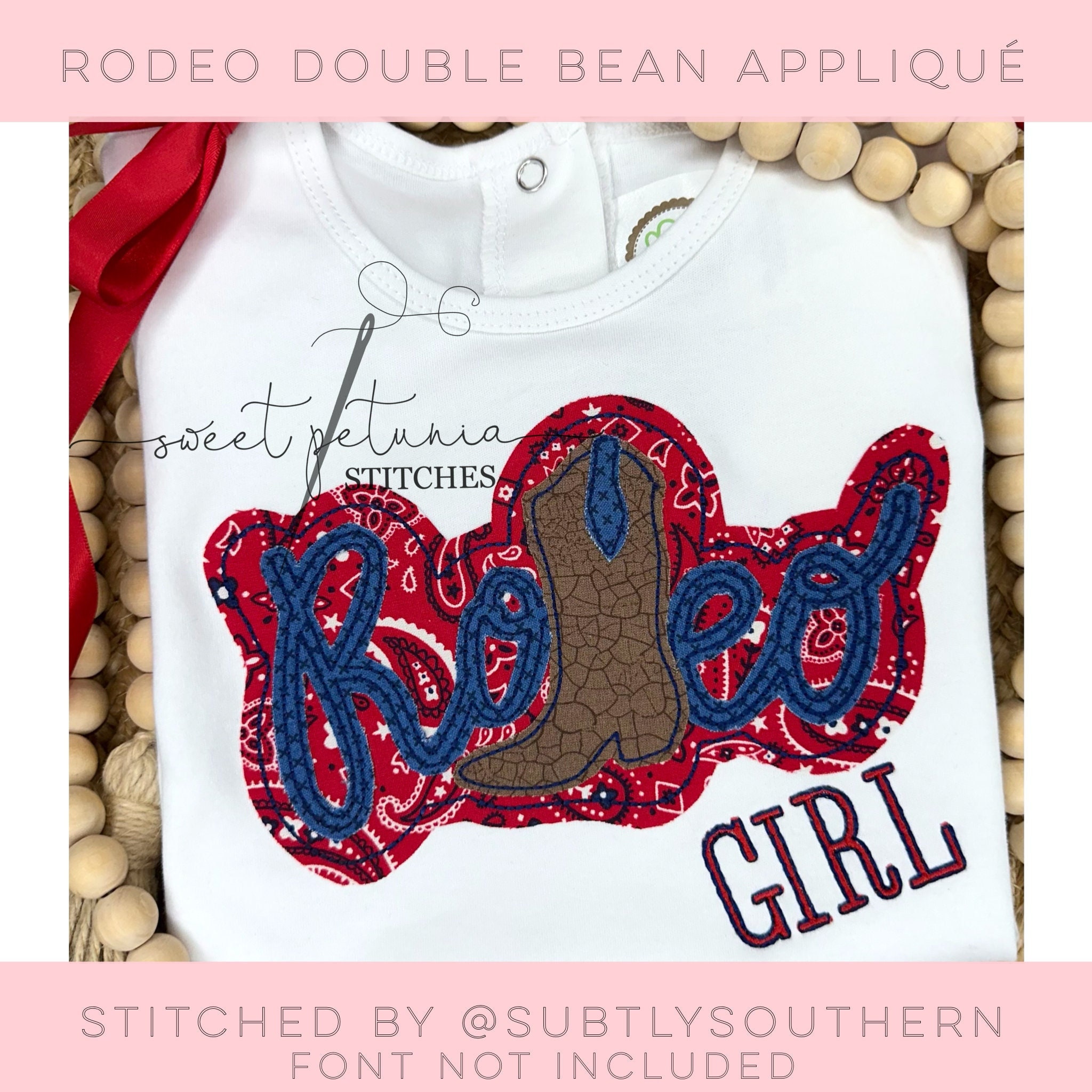 Rodeo Handlettered Boot Country Western Double Bean Stitch - Etsy