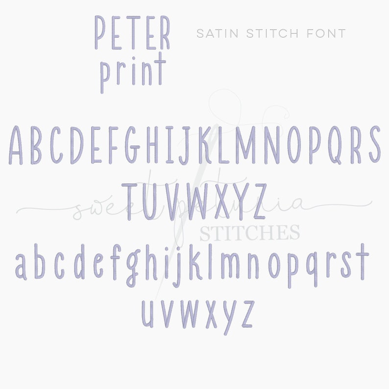 Peter Print Hand Printed Hand Letter Satin Stitch Font Embroidered Font ...