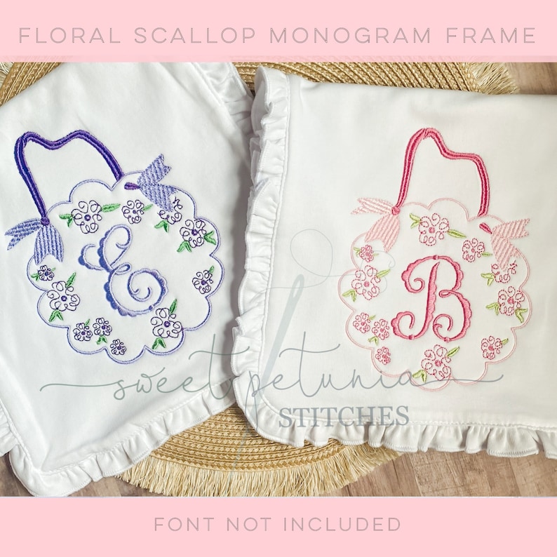 Scallop Monogram Floral Girly Baby Girl Frame Monogram Peony Floral ...