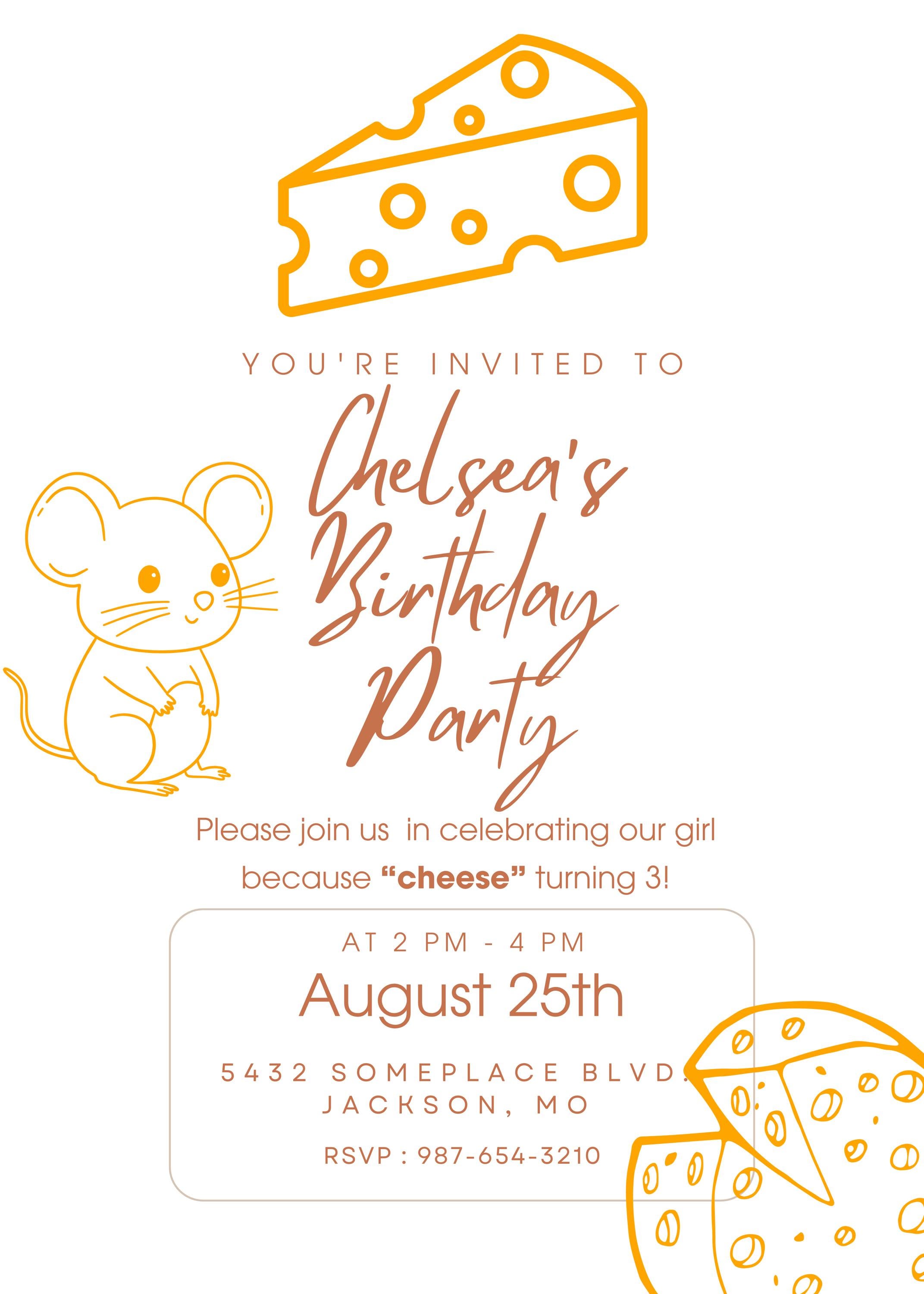 Cheese Birthday Party Invitation, Personalized 5x7 Invite, Cheese and ...